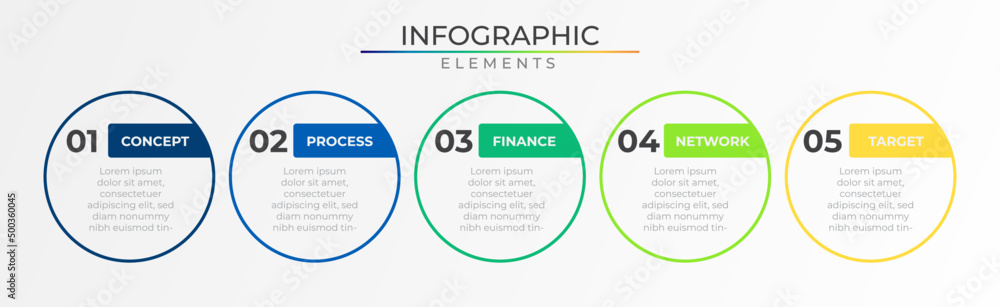 Business modern circular five steps infographic design vector ...