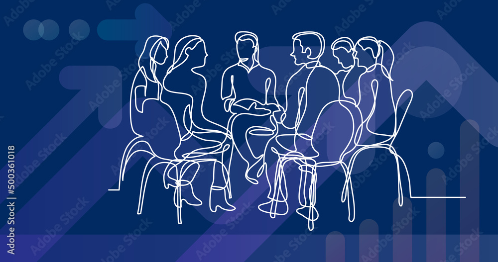 one line drawing of group of young people talking Stock Vector | Adobe ...