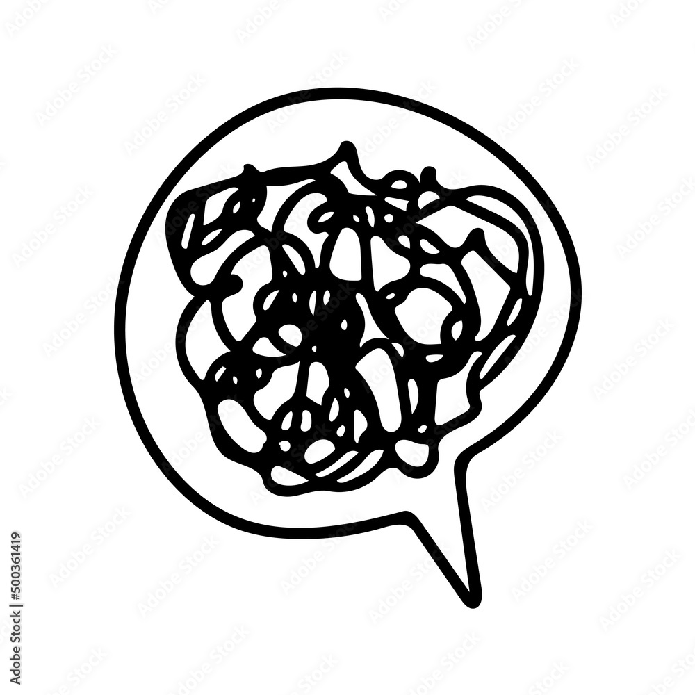 Confused messed up thoughts bubble line art icon. Depressed mental ...
