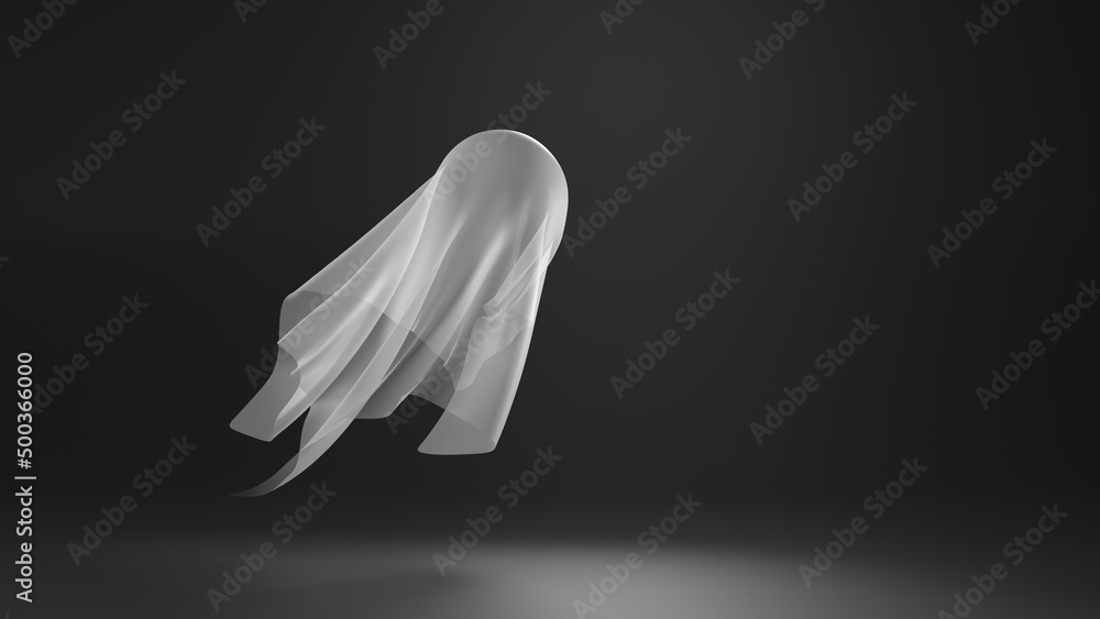 Spooky ghost, white phantom silhouette isolated on dark black ...