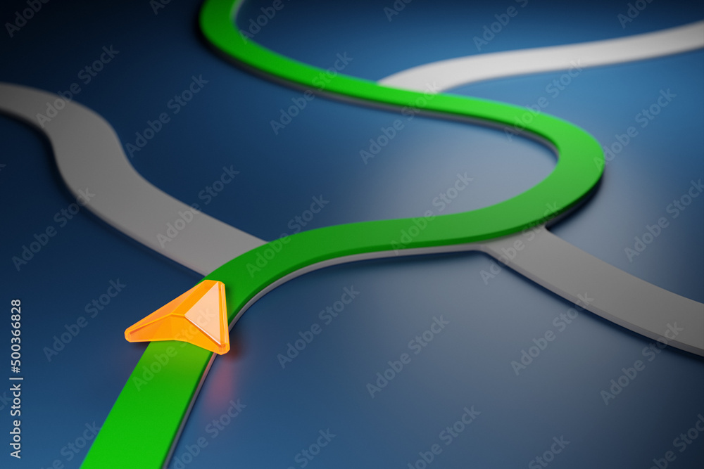 3d illustration of a directional trajectory icon with navigation neon ...