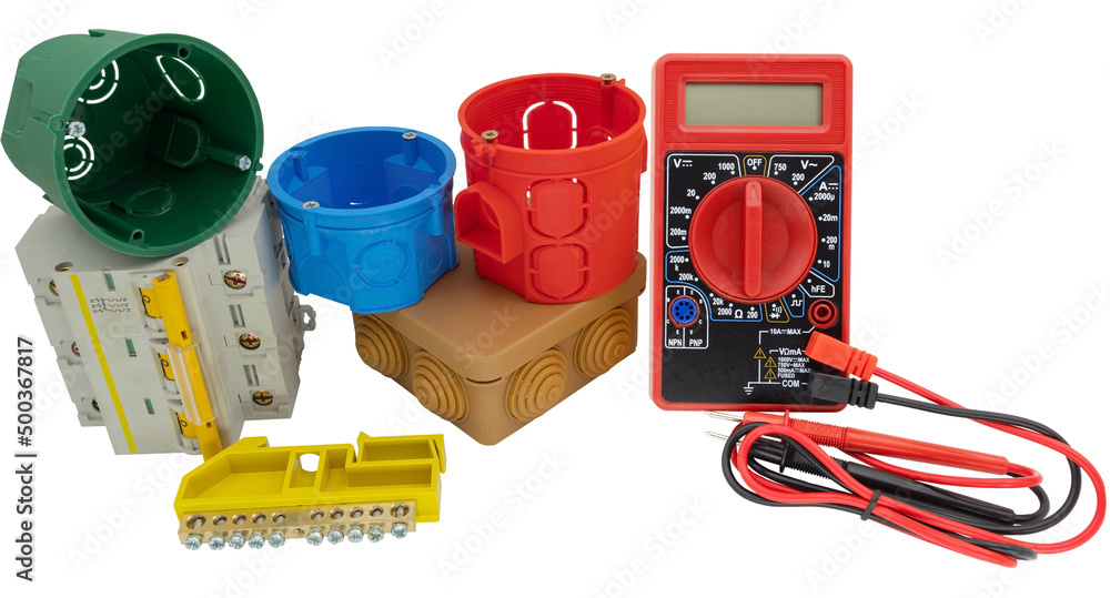 Electrical modular circuit breaker, digital multimeter and plast Stock ...