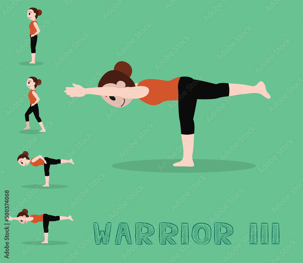 Yoga Tutorial Warrior III Cute Cartoon Vector Illustration Stock Vector ...