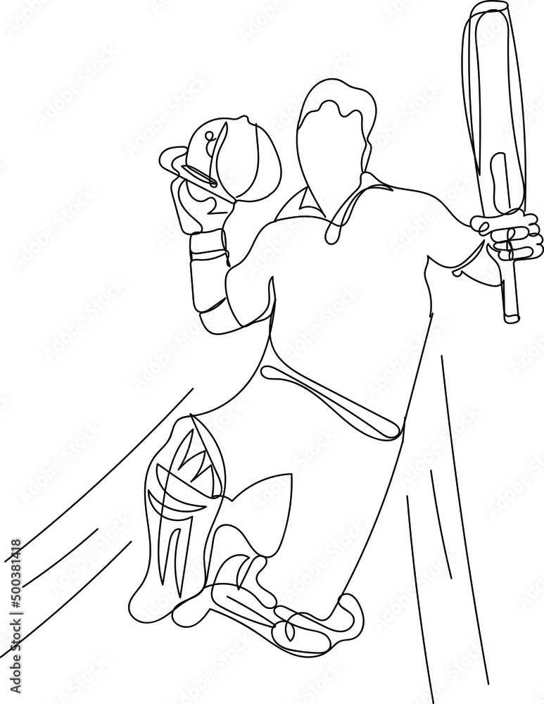 outline sketch drawing of cricket batsman doing celebration of century ...