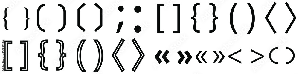 Brackets icon vector set. typography symbols of various shapes. Line ...