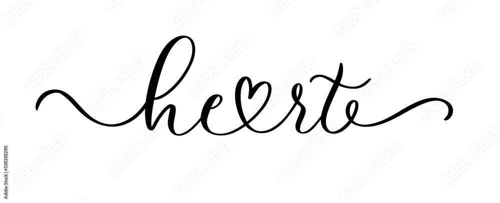 Heart. Continuous line script cursive calligraphy text inscription for ...