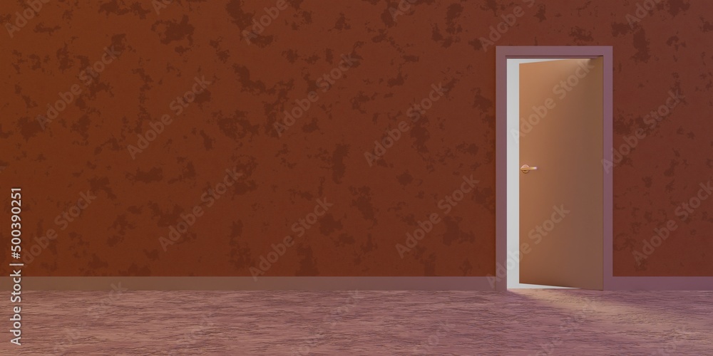 3D digital render of a plain passageway with a plain stucco wall and a ...