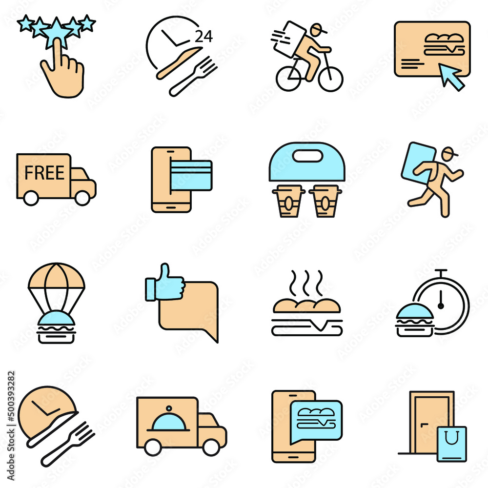 Food delivery icons set . Food delivery pack symbol vector elements for ...