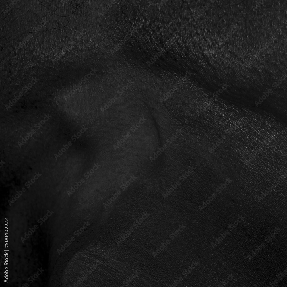 Detailed texture of human skin. Close up part of african-american male ...