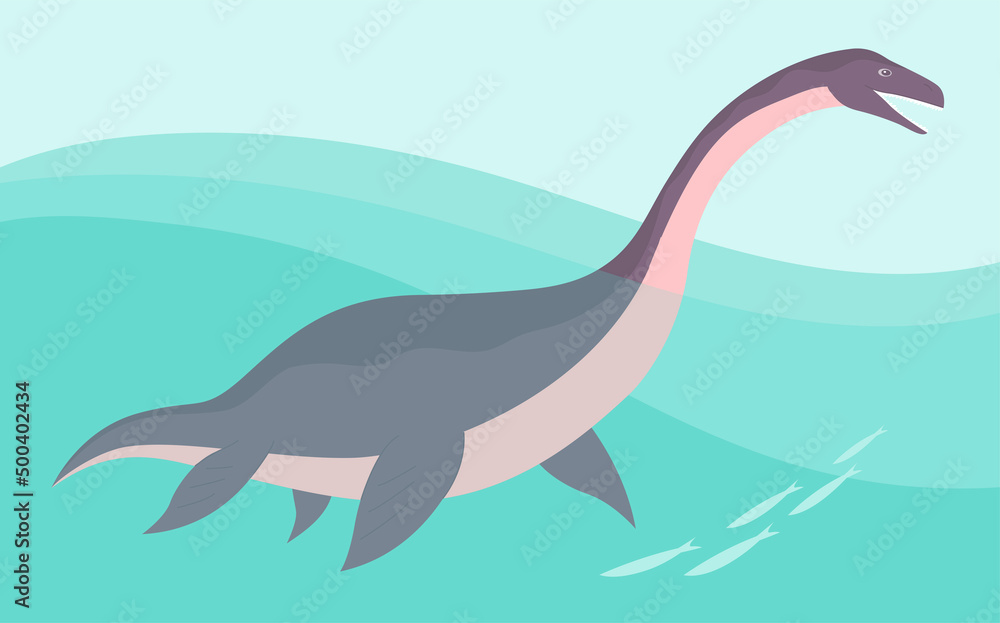 Prehistoric underwater dinosaur plesiosaurus with fins. Predatory sea ...