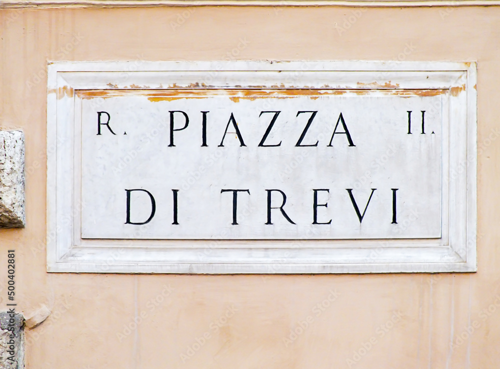 Piazza di Trevi street sign in Rome, Italy, Landmark of Rome, Close-up ...