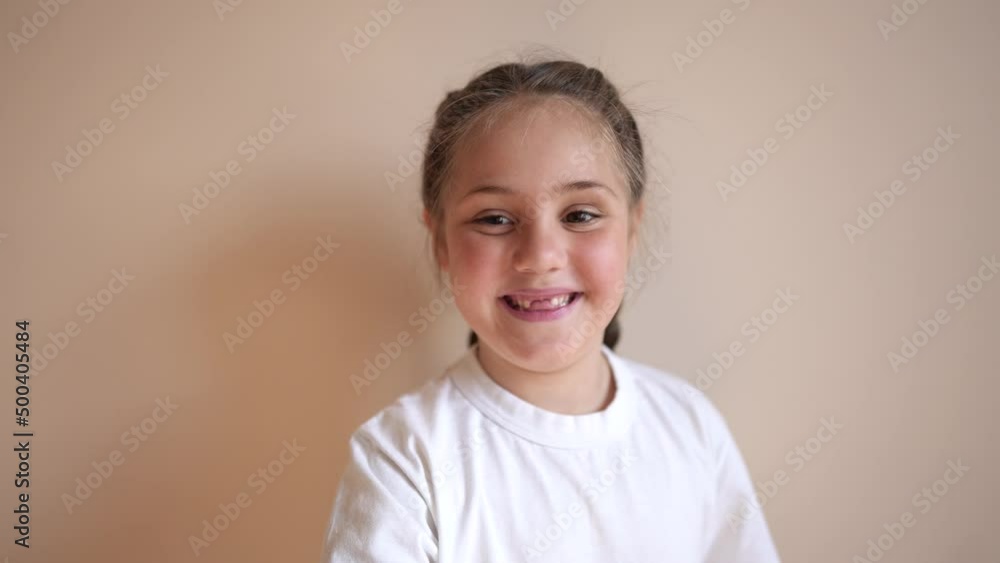 little girl without teeth. The baby a milk teeth fell out. dentistry ...