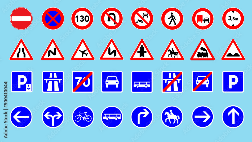 Panneaux routiers d'interdiction, danger, information, obligation sur ...