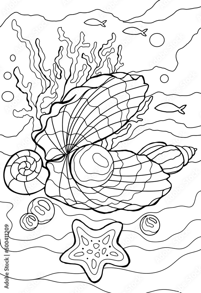 Anti stress coloring book for adults, children. Sea series of coloring ...