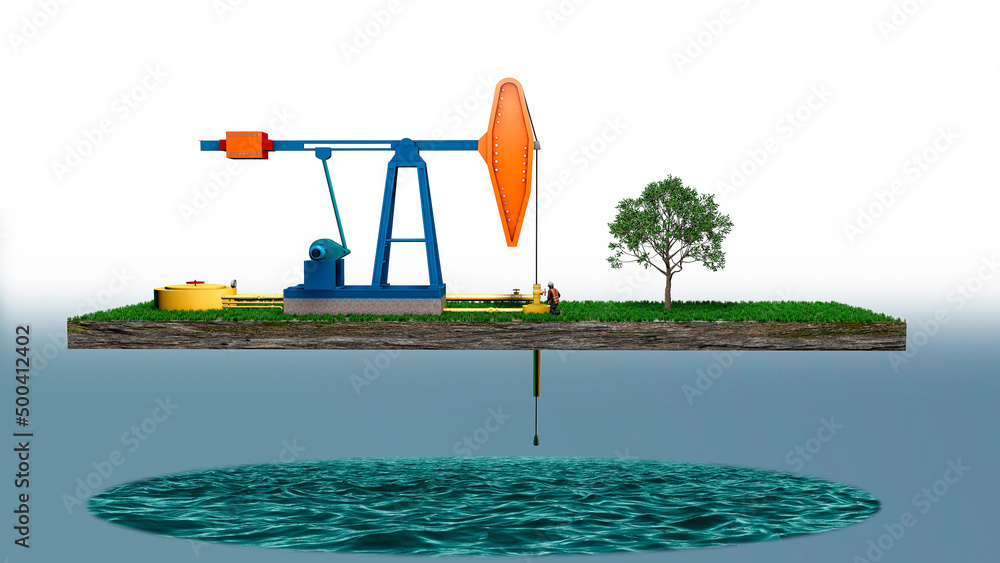 Extraction of oil from the ground, machinery needed to dig and search ...