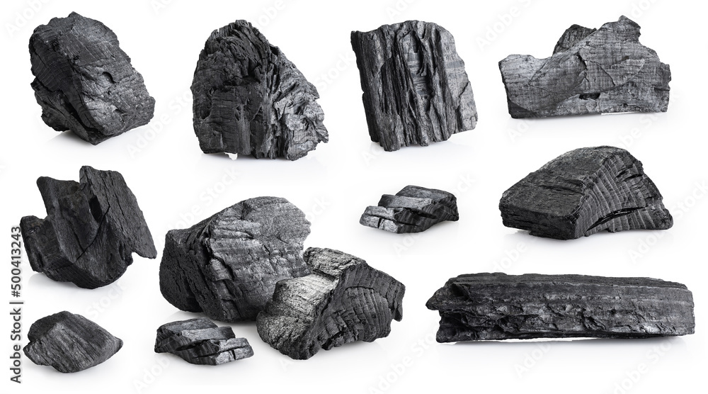 Charcoal isolated on a white background. Collection with clipping path ...