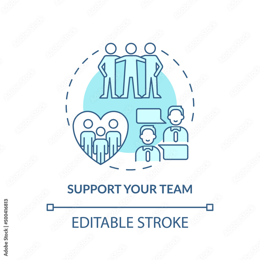 Support team turquoise concept icon. Communication management abstract ...