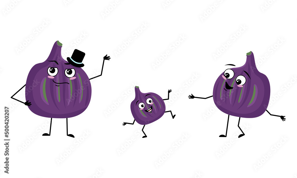 Vecteur Stock Family of fig fruit character with happy emotions and ...