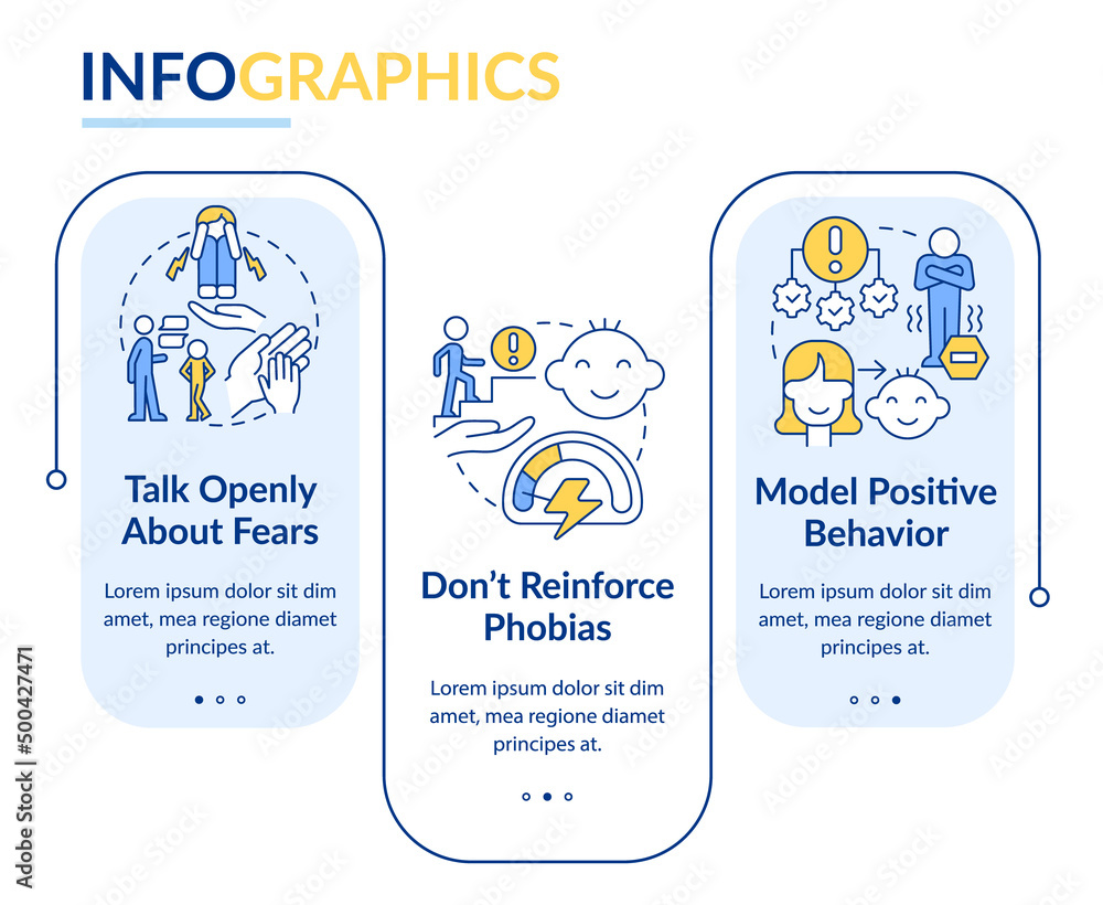 Helping child blue rectangle infographic template. Overcome phobias ...