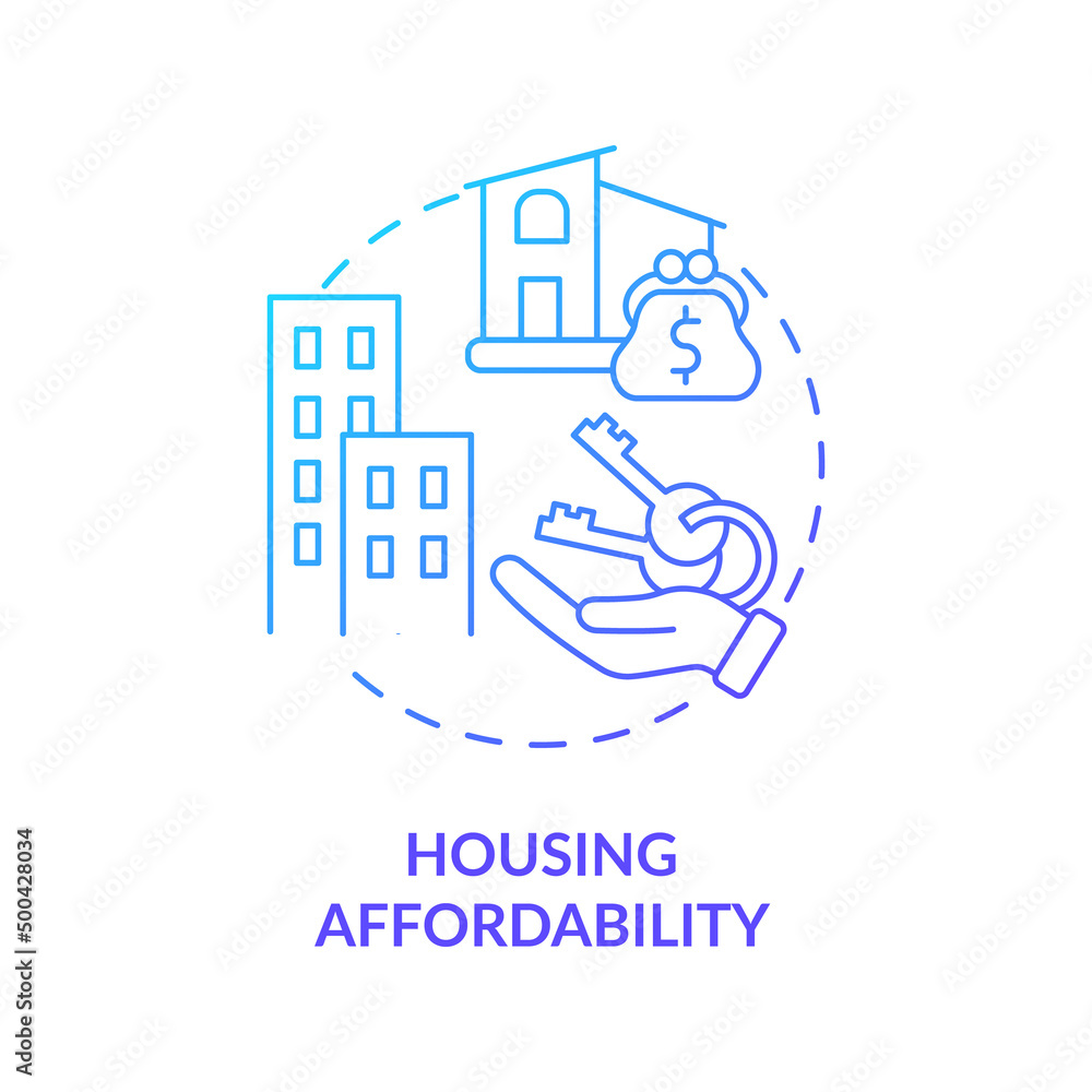 Housing affordability blue gradient concept icon. Urban planning in ...