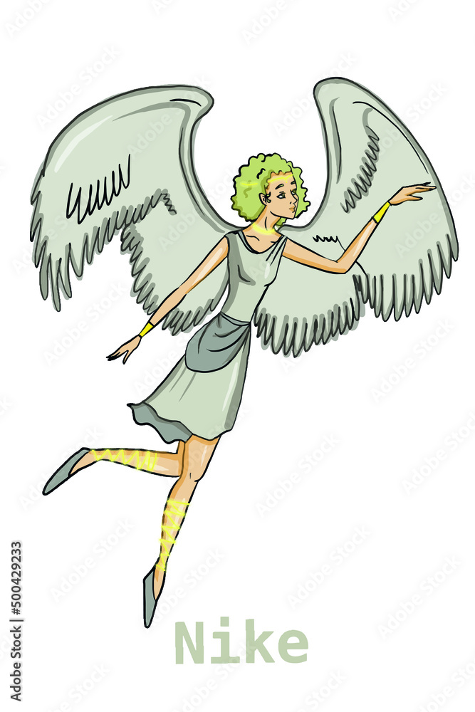Greek mythology Gods, Nike ,angel,illustration ,white background,line ...