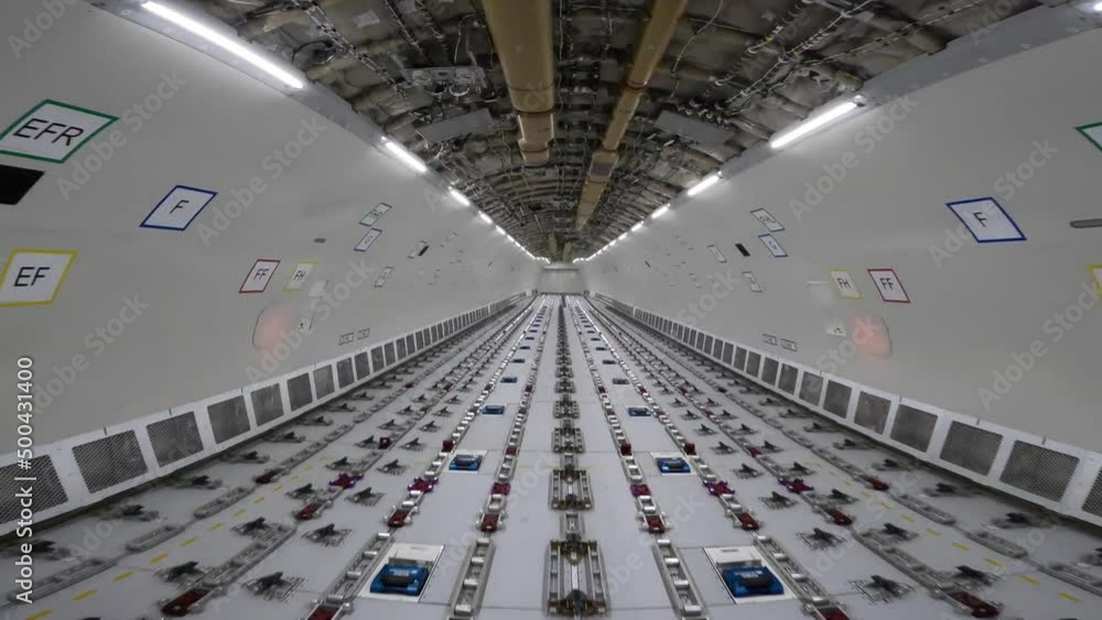 Cargo Airplane - walk inside the main deck cargo compartment on a ...