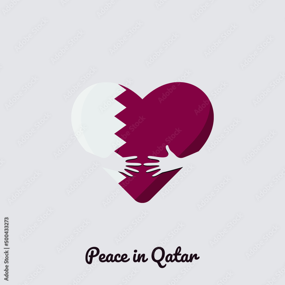 Peace in Qatar heart hug. Qatar heart with hugging arms vector ...