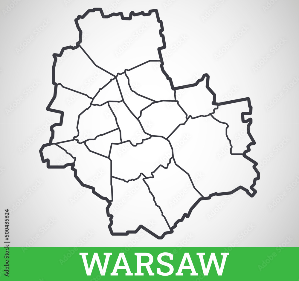 Simple outline map of Warsaw, Poland. Vector graphic illustration ...
