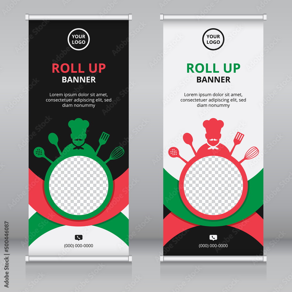 Modern roll up banner template for restaurants and hotels. standee or x ...