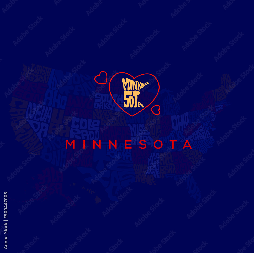 Minnesota map typography. Us map lettering with all states names. Stock ...