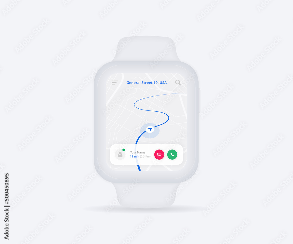 Smartwatch Map GPS navigation app ux ui concept, clock map application, App search map ...