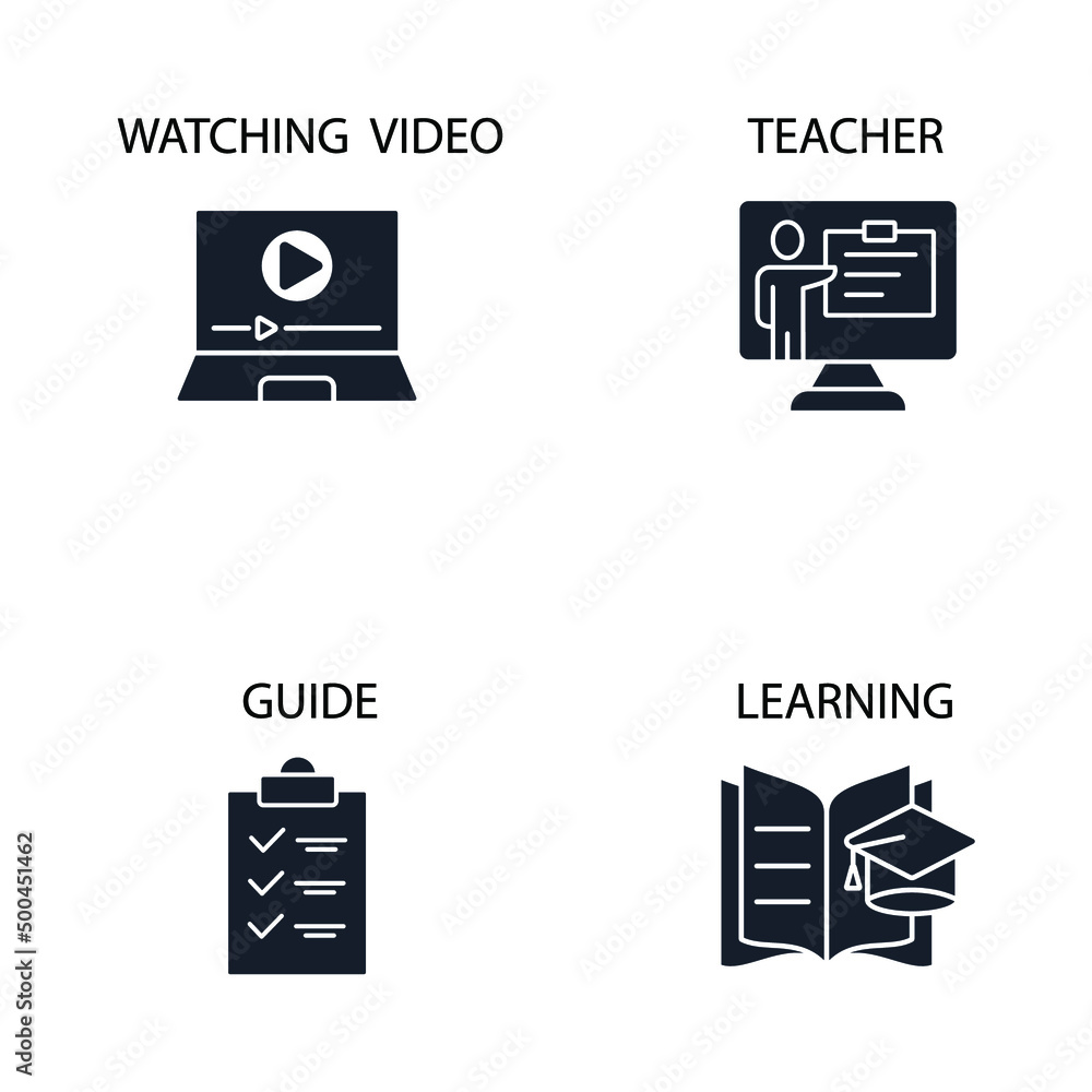 Video tutorial icons set . Video tutorial pack symbol vector elements ...