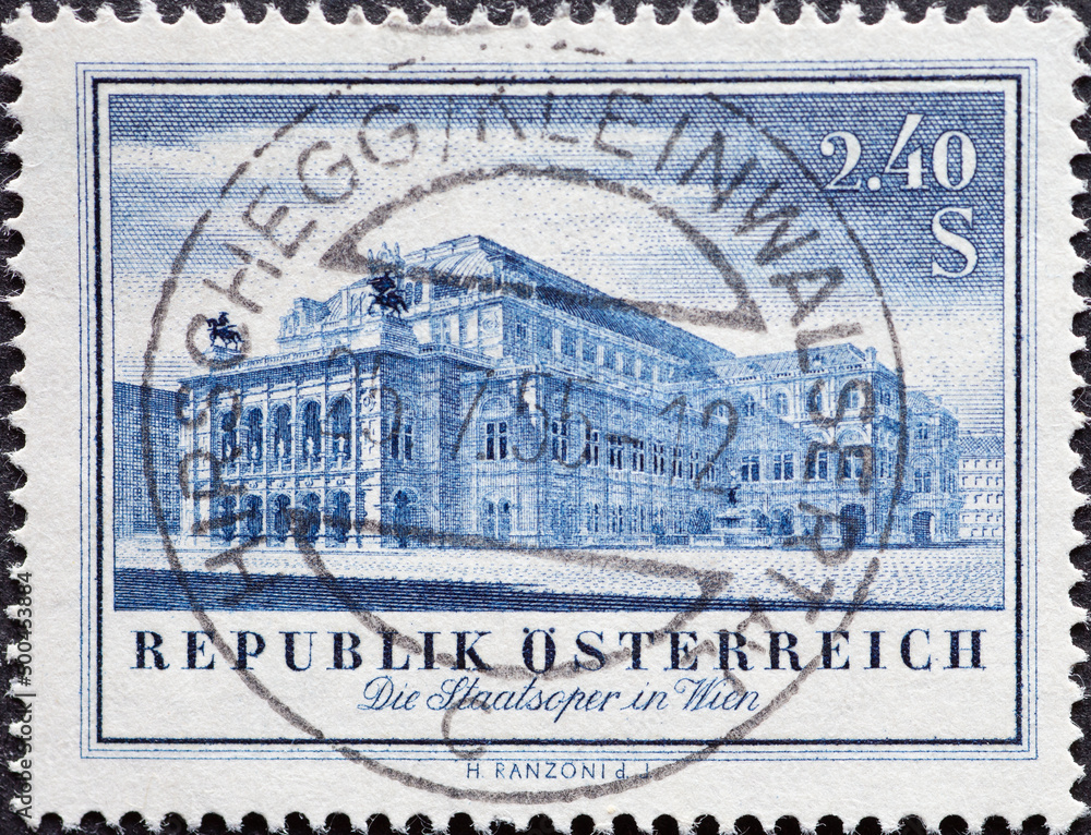 Austria - circa 1955: a postage stamp from Austria, showing a historic ...