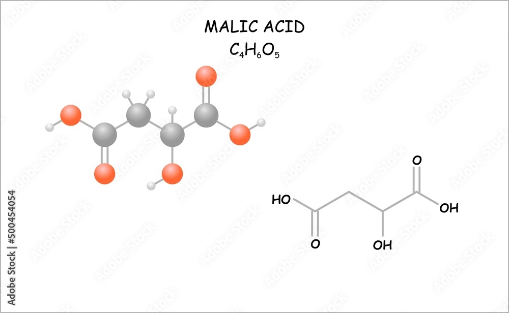 Stylized molecule model/structural formula of the fruit acid malic acid ...
