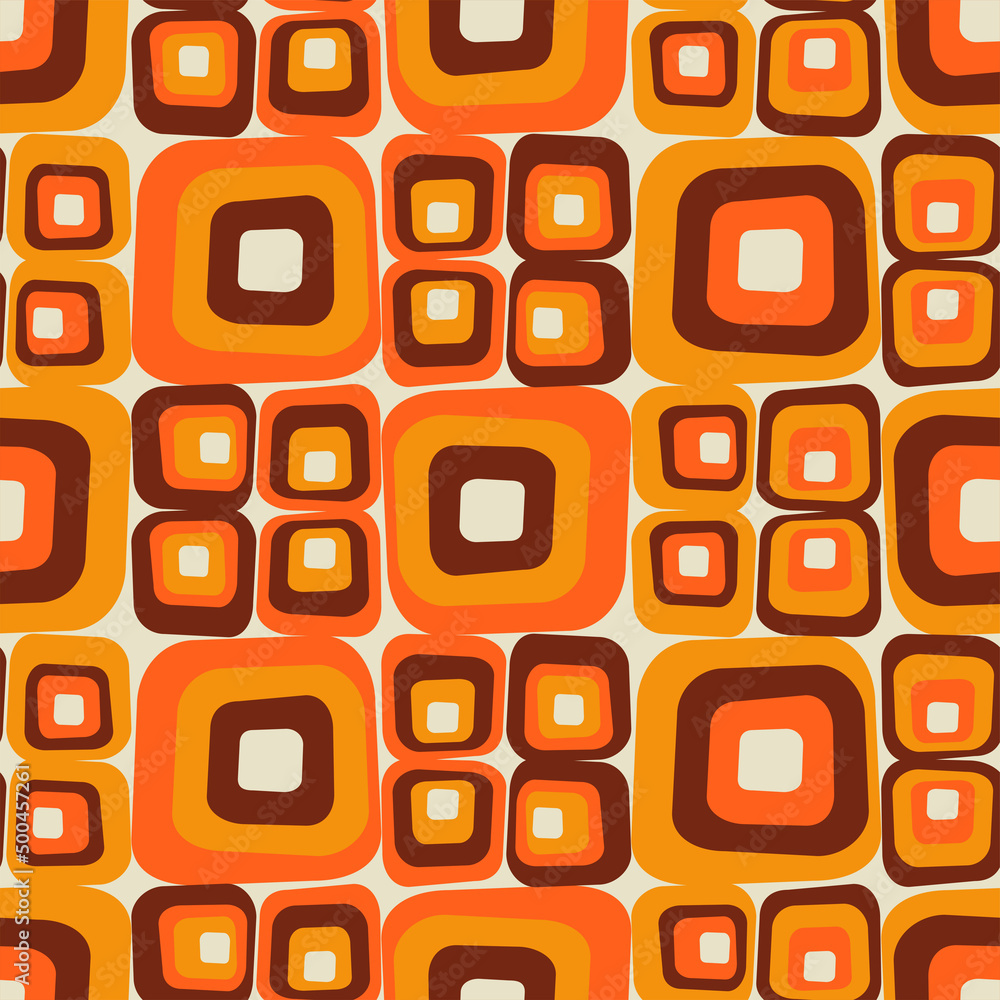 70s Retro Seamless Pattern in Orange, Brown, Yellow and Beige. 60s and ...