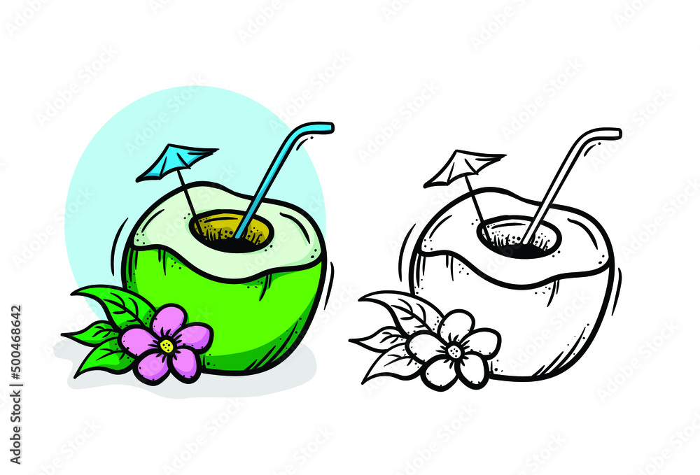 Cute coconut drink in summer beach party Stock Vector | Adobe Stock