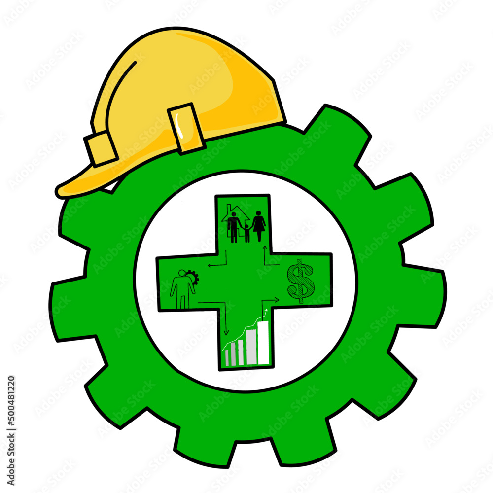 vector health and safety logo in green color with a helmet on a gear ...