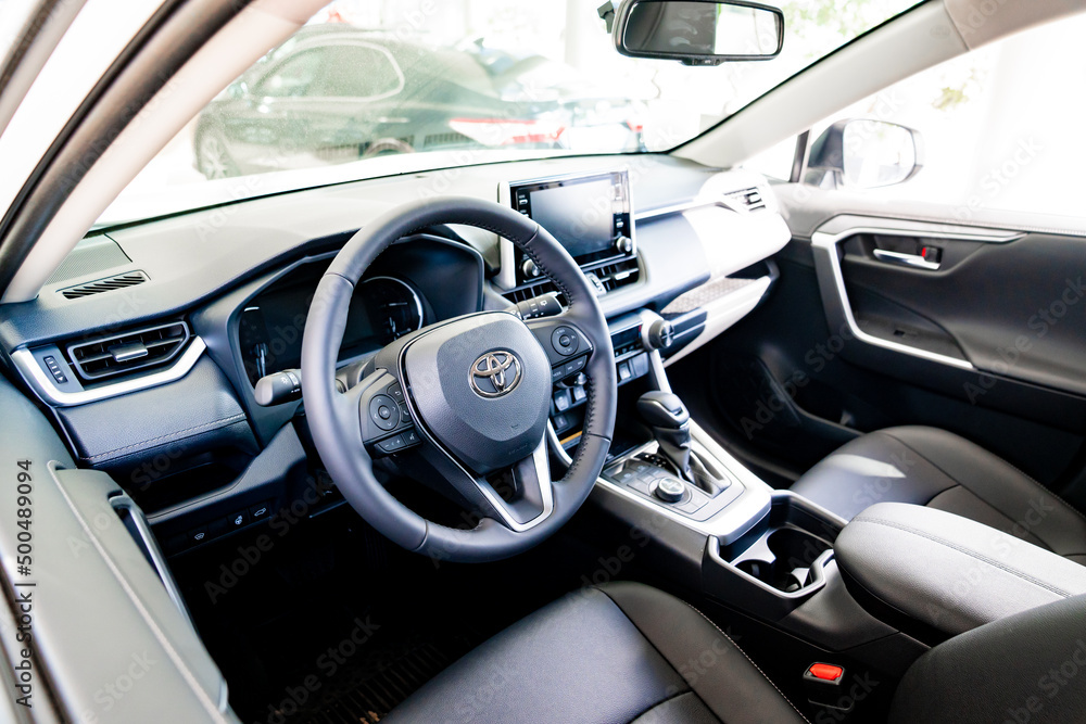 interior of new Toyota rav4. dealership of Toyota cars. buying and ...