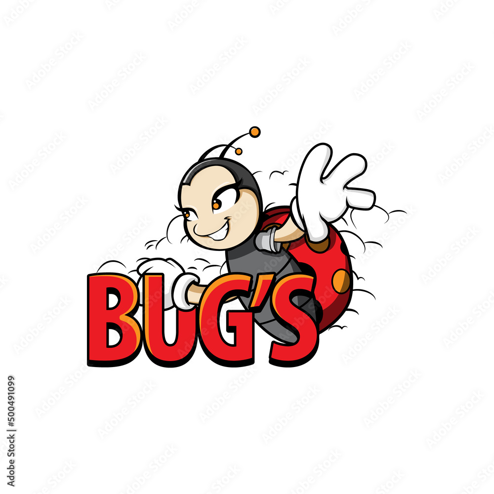 Cartoon bug logo with BUG'S words in front of it. Vector illustration ...