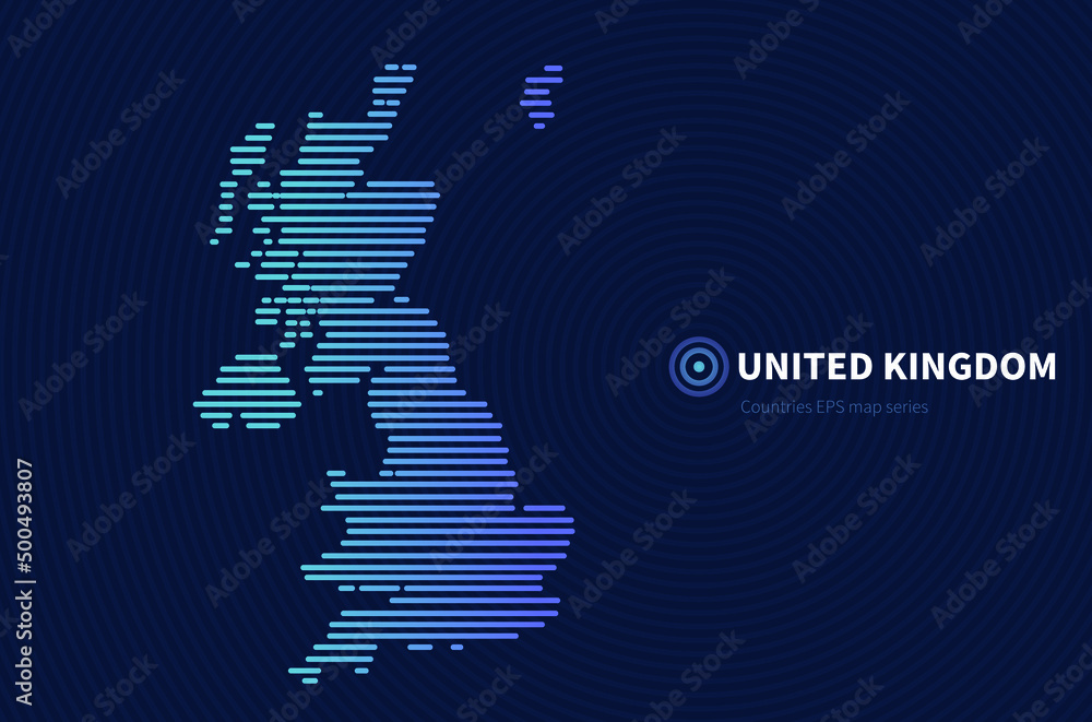 U.K. map. horizontal bar-shaped map of the countries for brochure ...