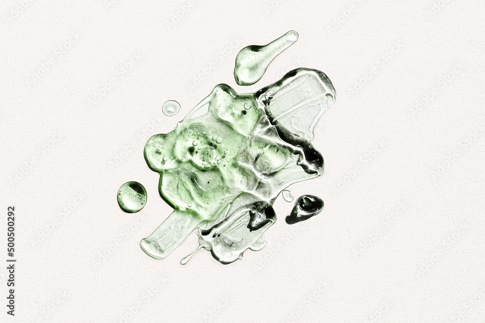 Liquid green gel cosmetic smudge texture. Transparent Gel drops on ...