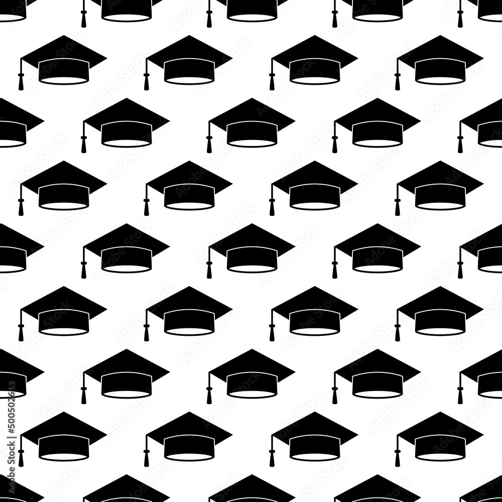Graduation cap seamless pattern. Grad ceremony backdrop. Vector ...