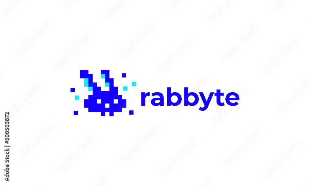 vector graphic illustration logo design for modern digital tech rabbit ...