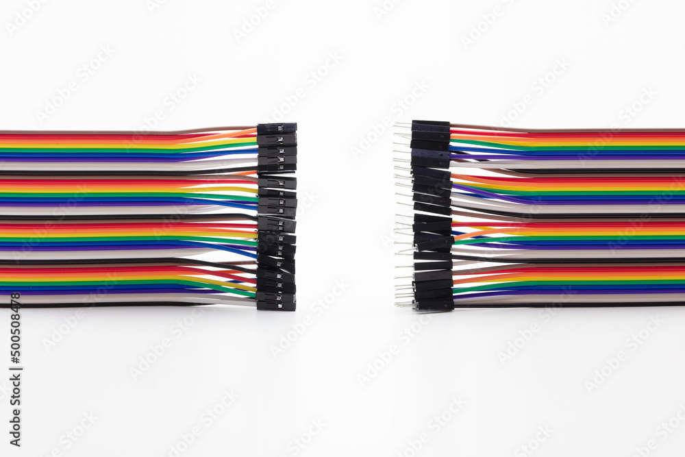 Making connections. Colorful Computer flat cable with micro pin ...