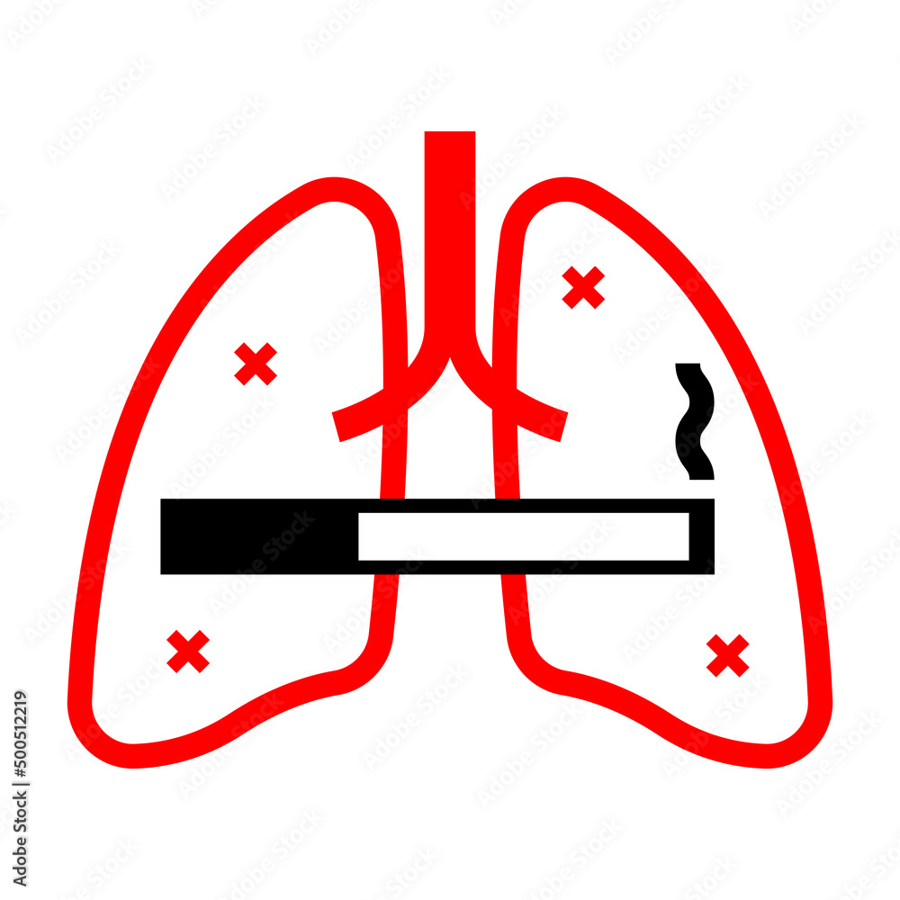 cigarette and lung symbol, cigarette smoke destroys lungs, simple black ...