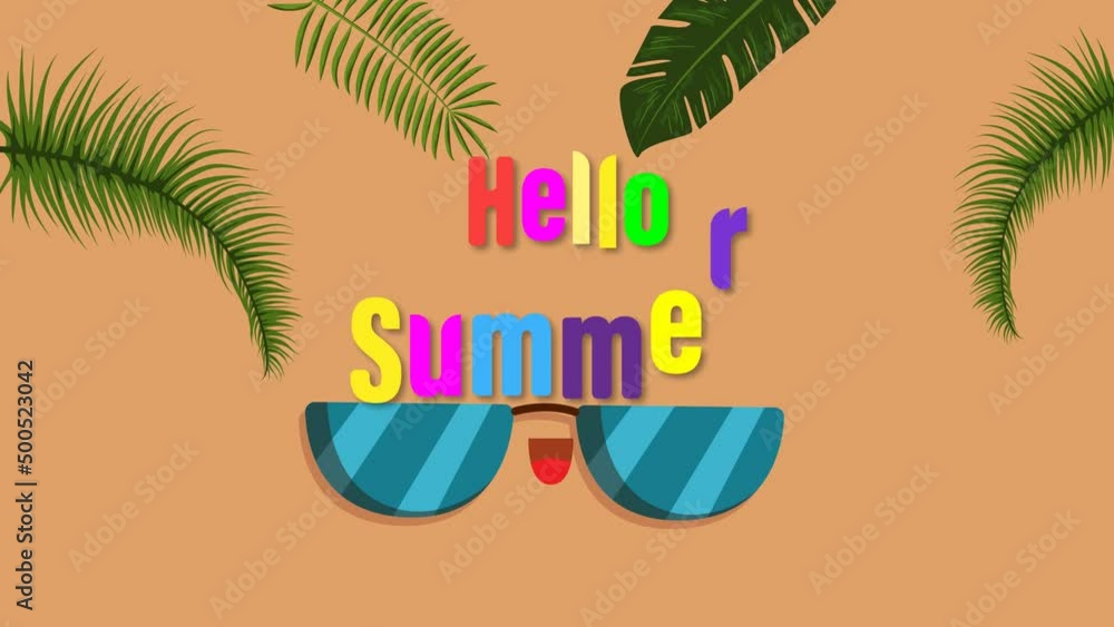 Hello Summer text summer welcoming background tropical leaves ...