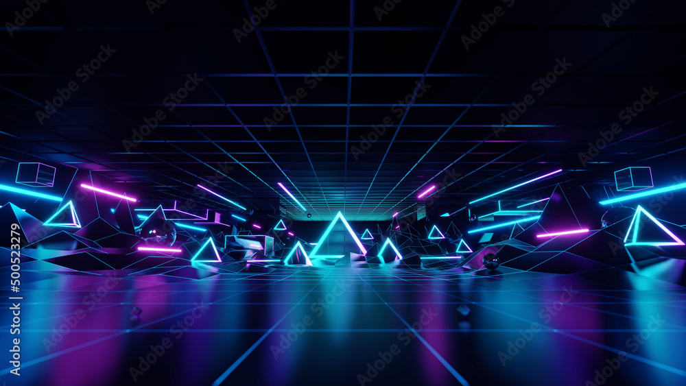 3d abstract neon background, geometric background with polygonal ...