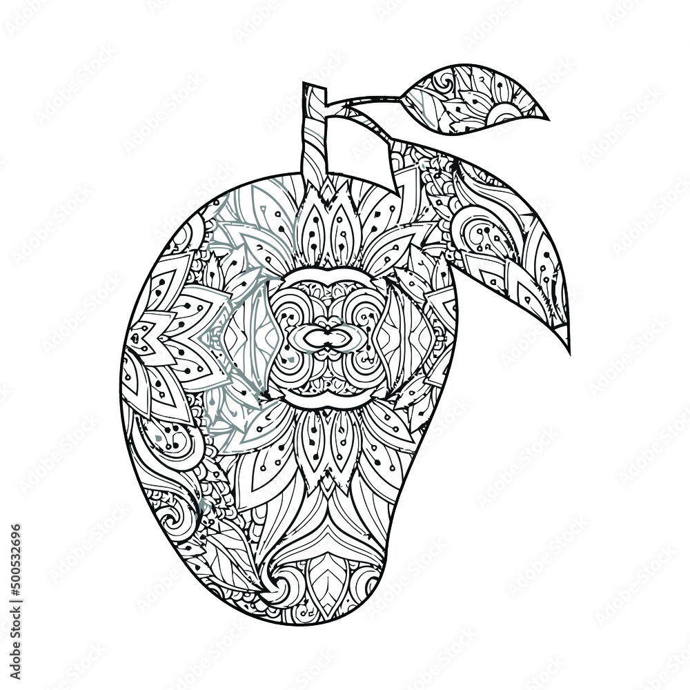 Mandala Mango Coloring Page For Kids Stock Vector | Adobe Stock