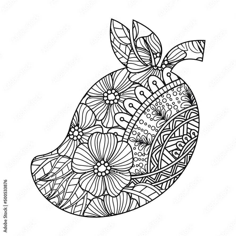 Mandala Mango Coloring Page For Kids Stock Vector | Adobe Stock
