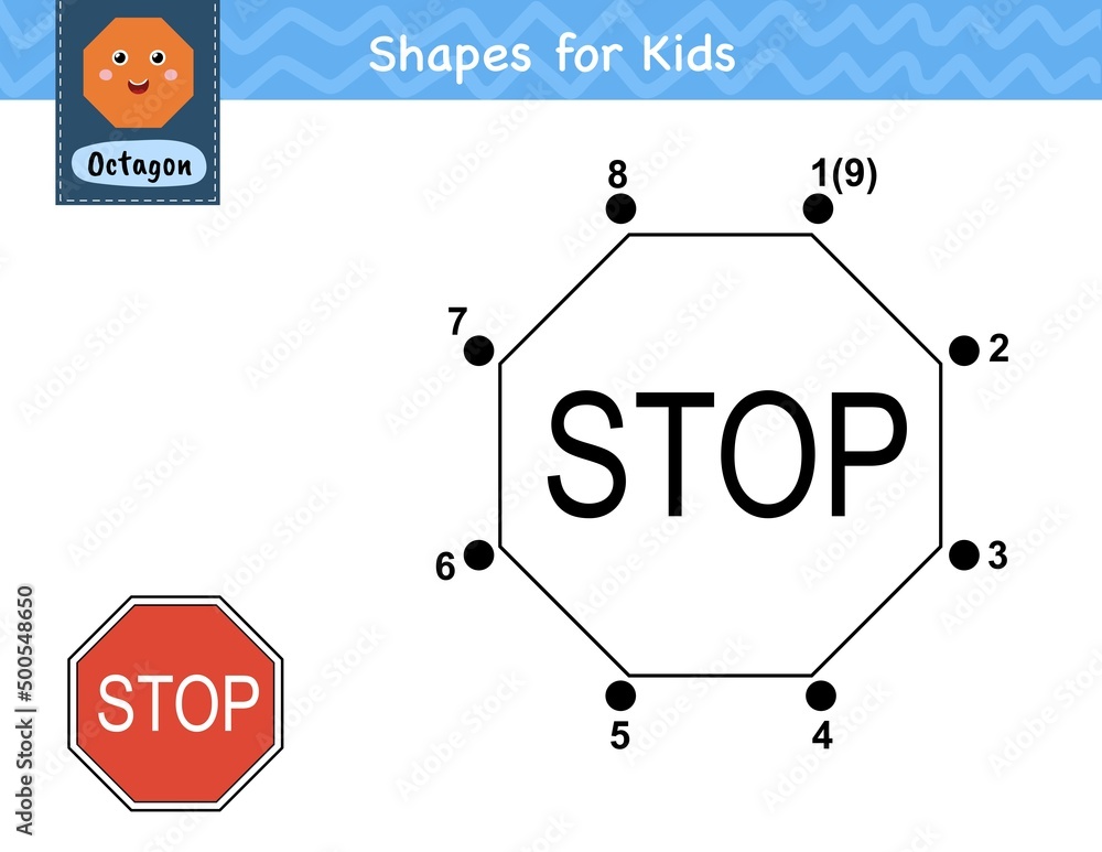 Connect the dots and draw a stop traffic sign. Dot to dot number game ...